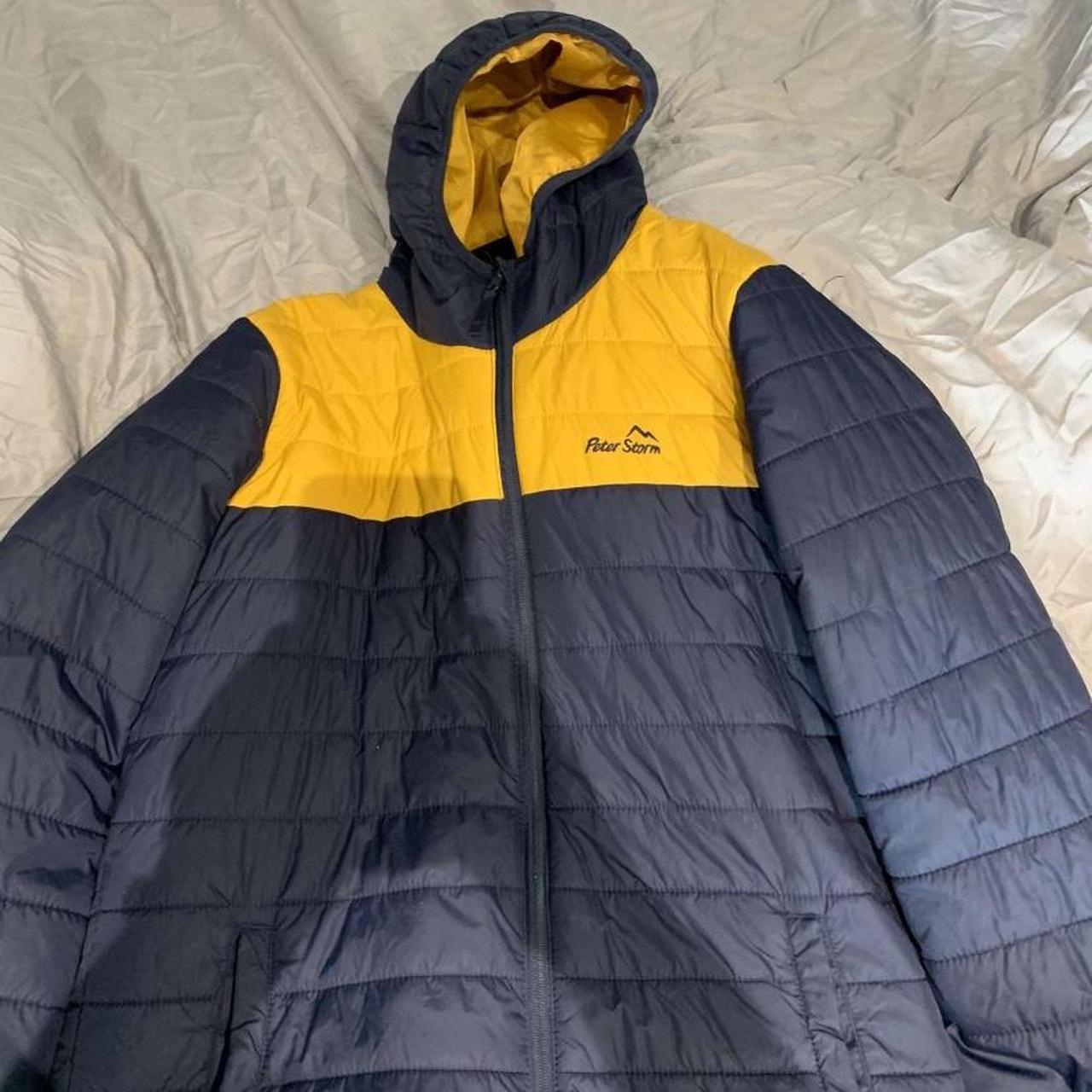 Navy and yellow Peter storm puffer jacket - Depop