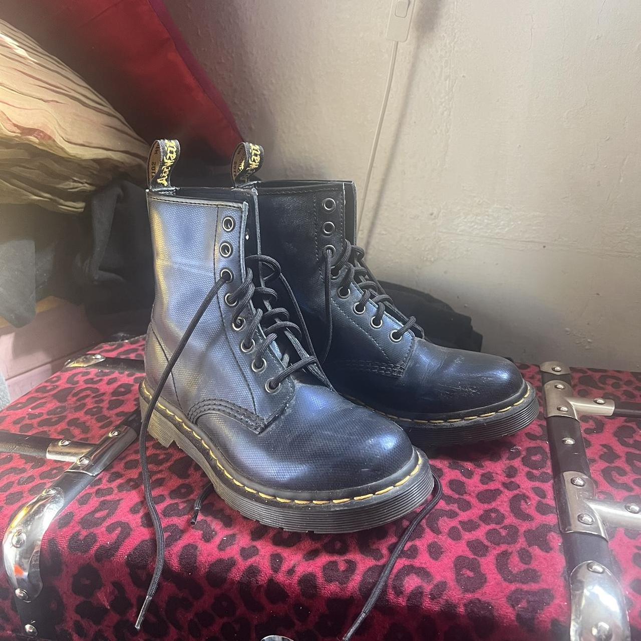 Blue shiny iridescent doc martens Size 3 Some... - Depop