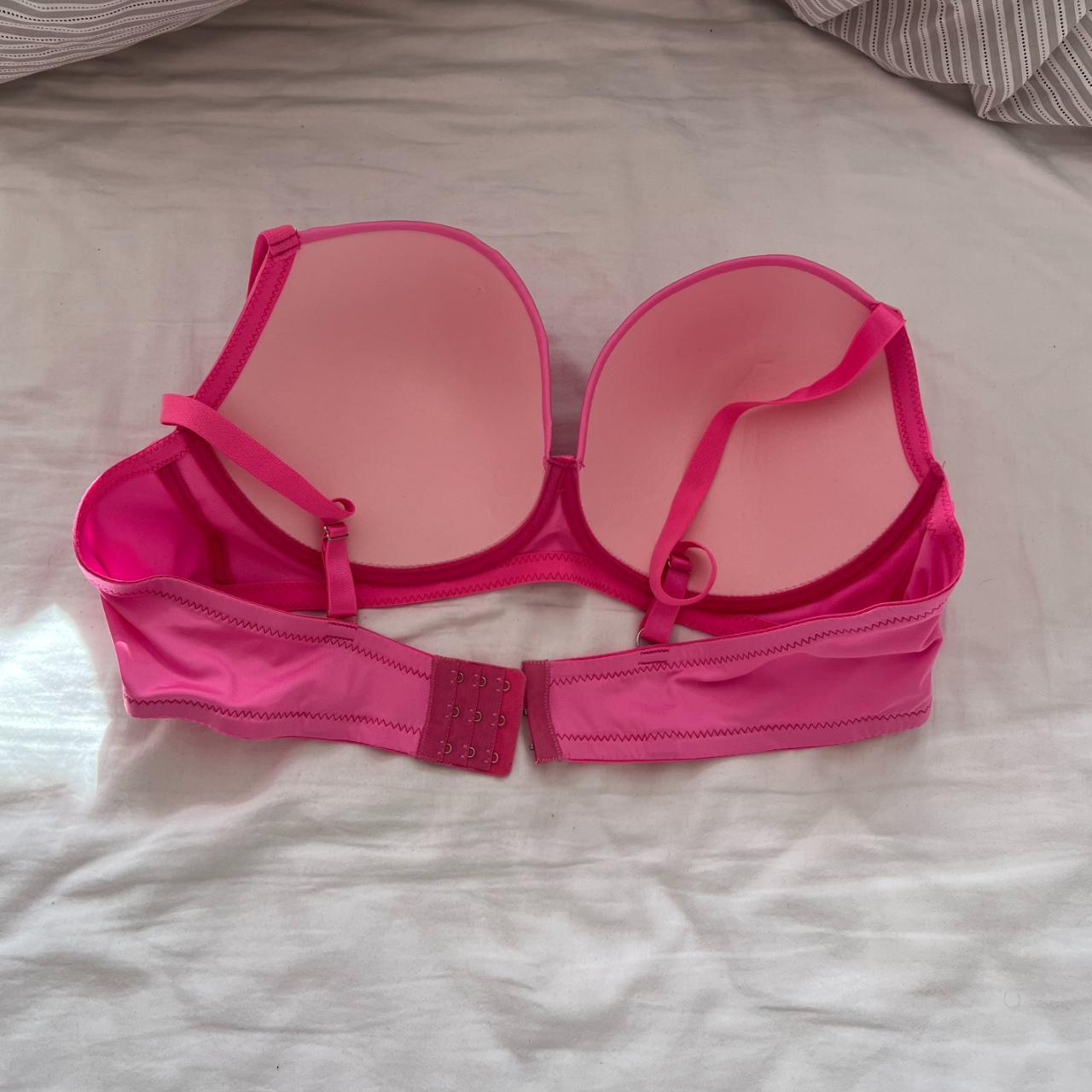 Shein rhinestone bow underwire bra Pink Size 48C... - Depop