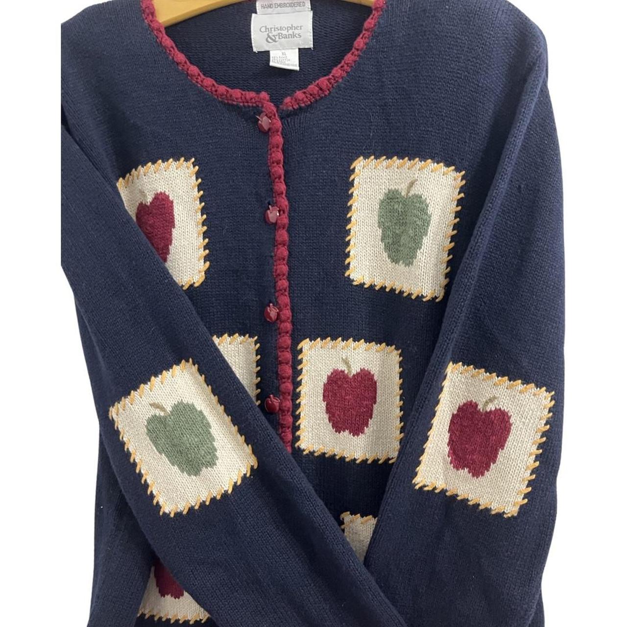 Apple Women's Red and Navy Cardigan | Depop