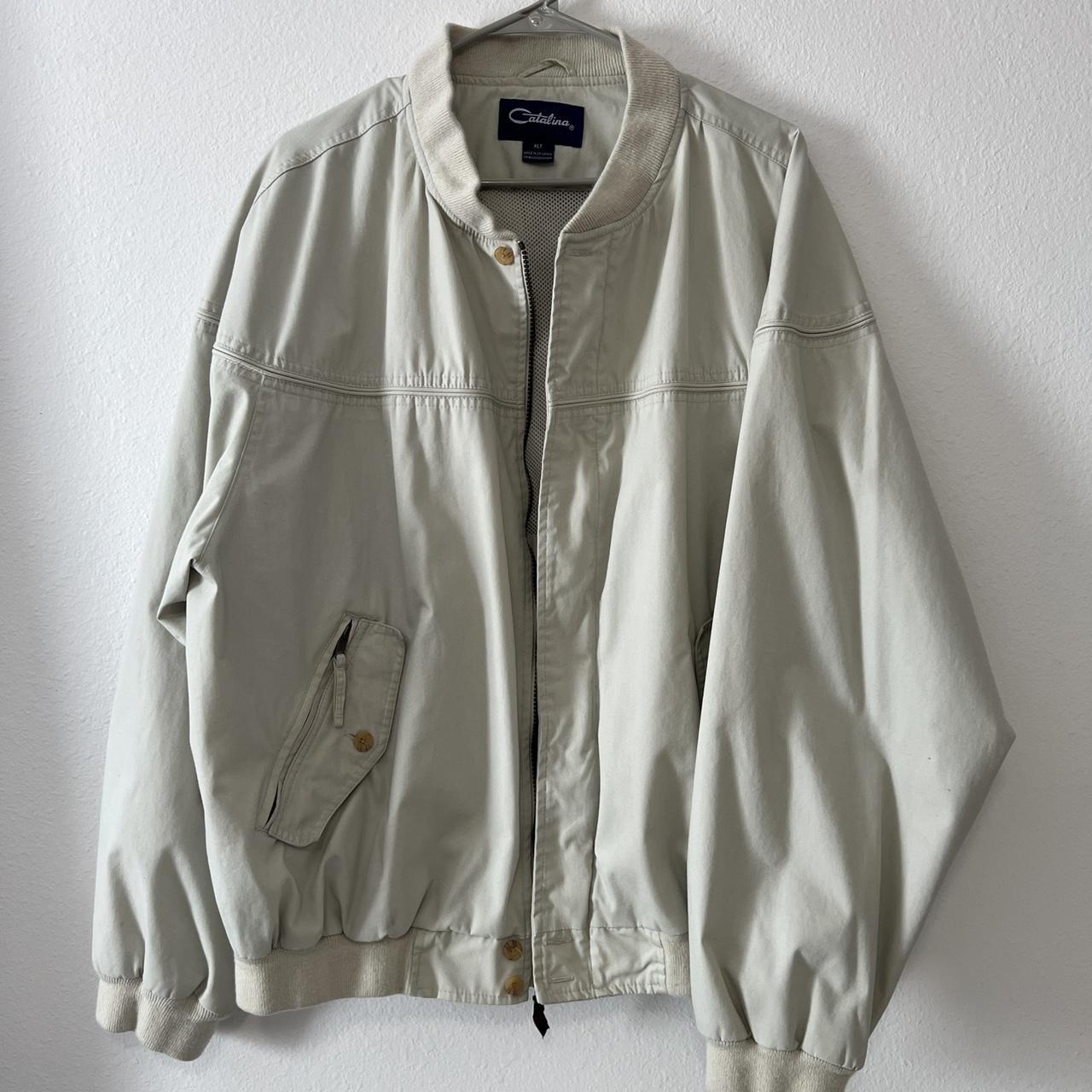 White canvas catalina bomber jacket Size XL Good... - Depop