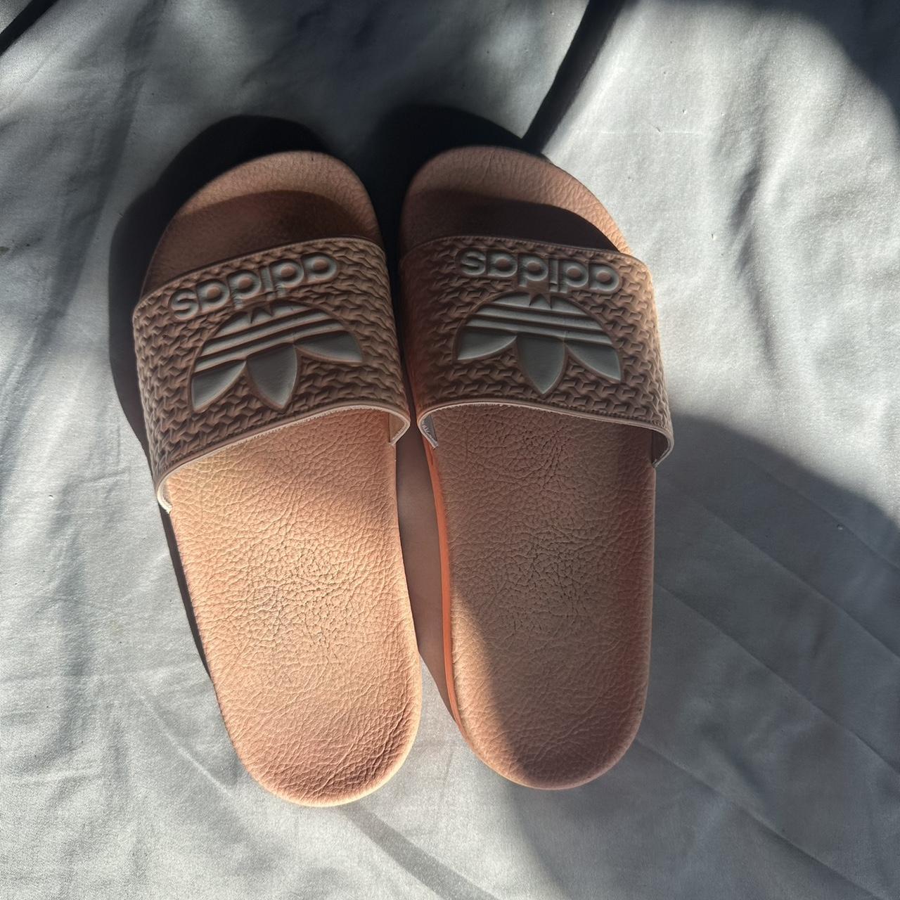 Little Girls peachy pink adidas slides size 3 - Depop