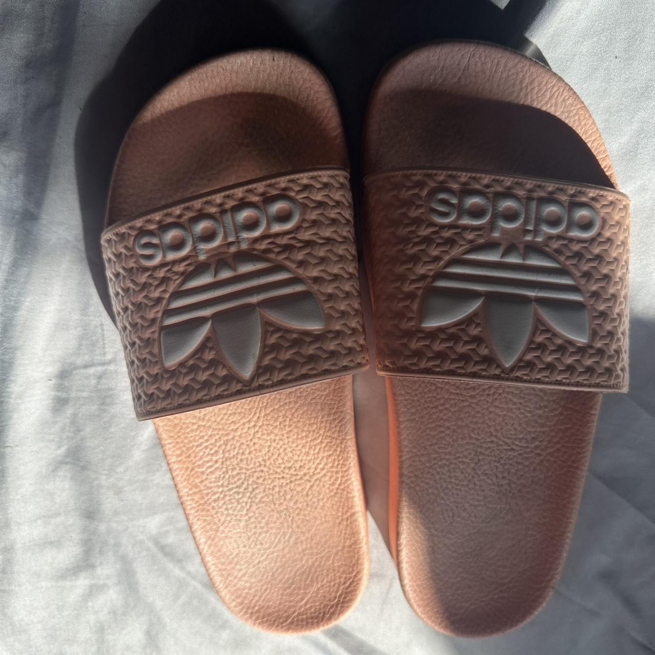 Little Girls peachy pink adidas slides size 3 - Depop