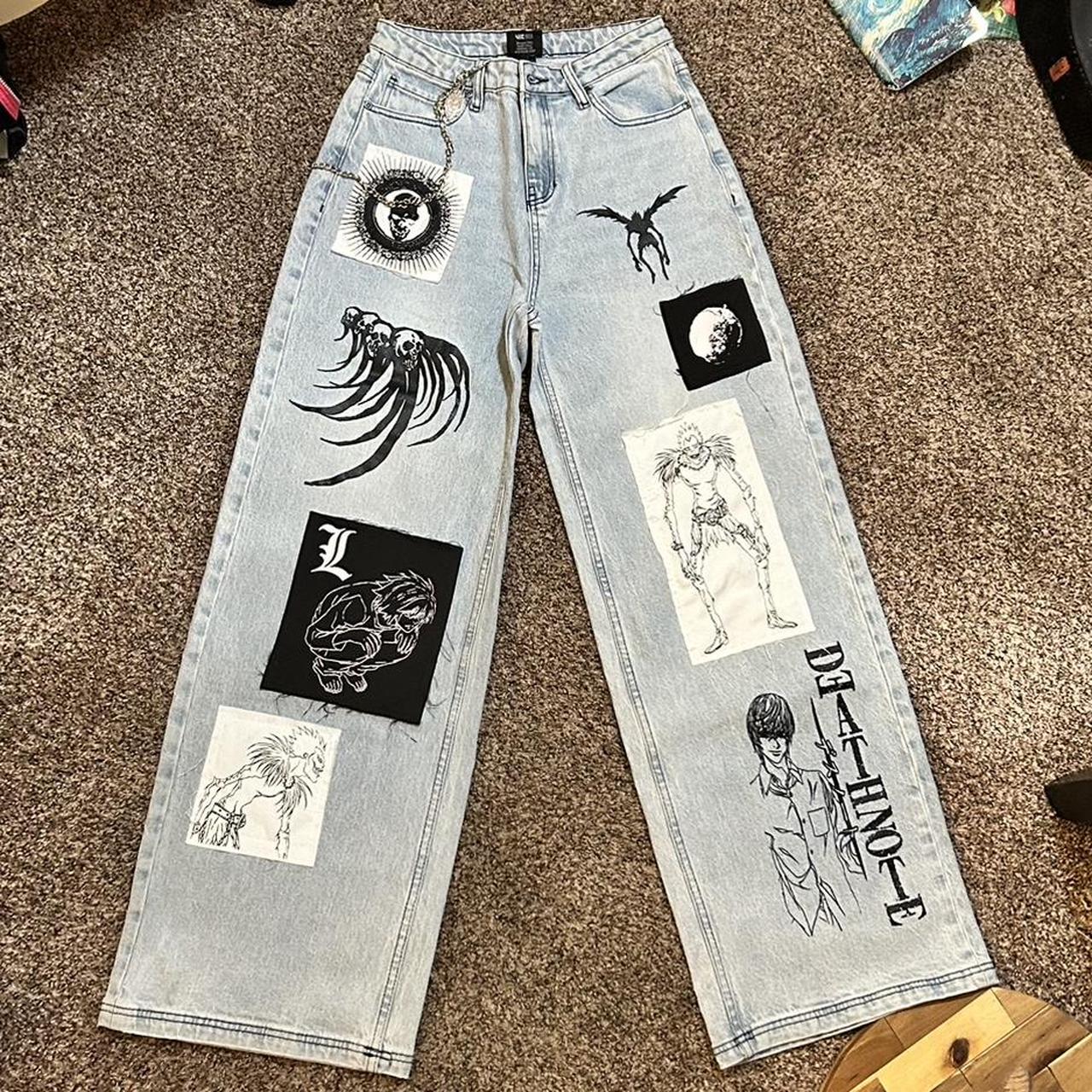 Death Note Anime light wash denim high-waisted... - Depop