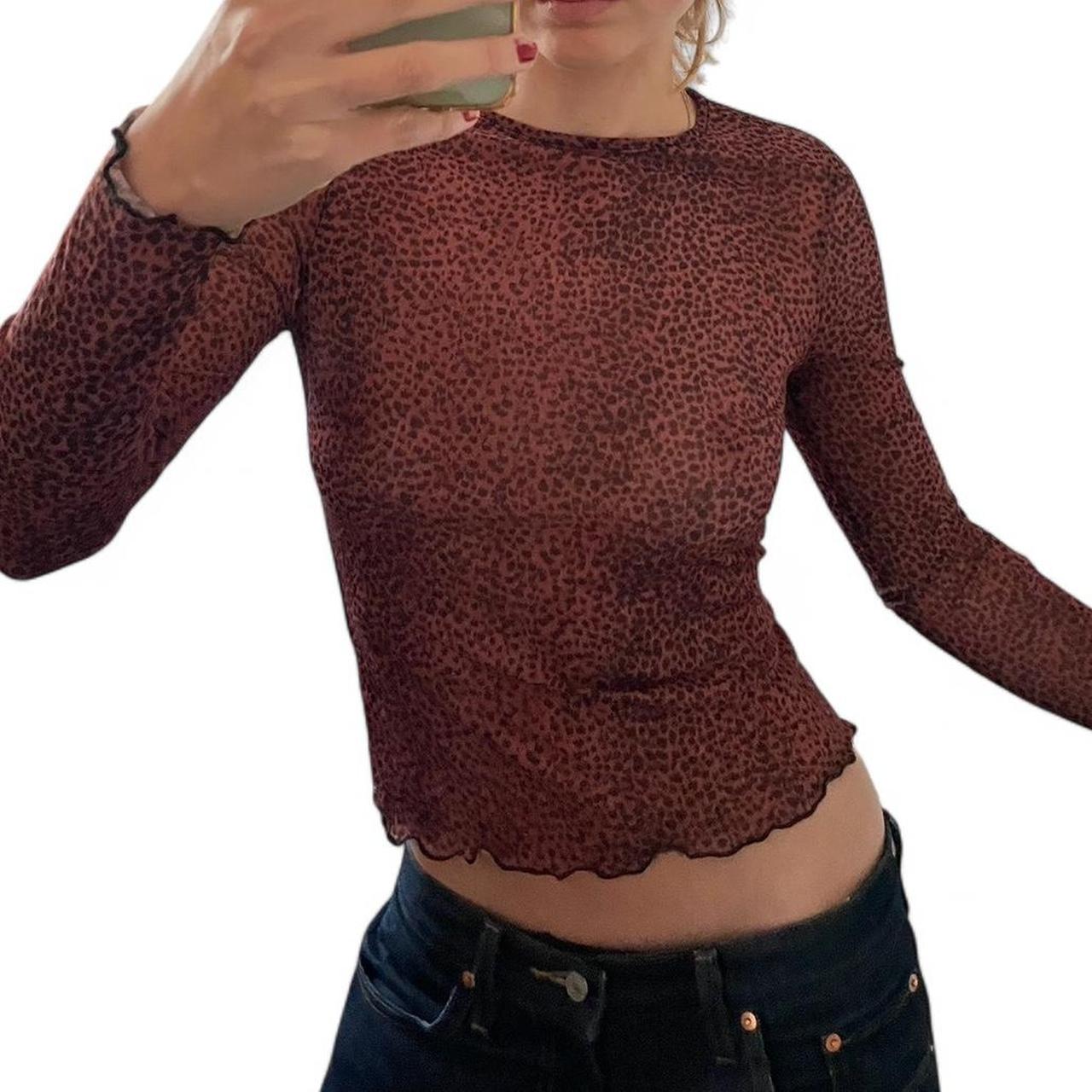 leopard print sheer top going out top | Depop