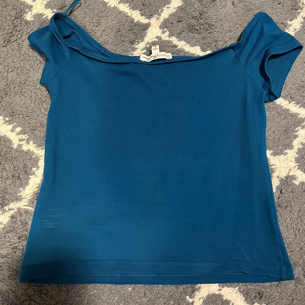 blue off the shoulder/wide neck t shirt by express... - Depop