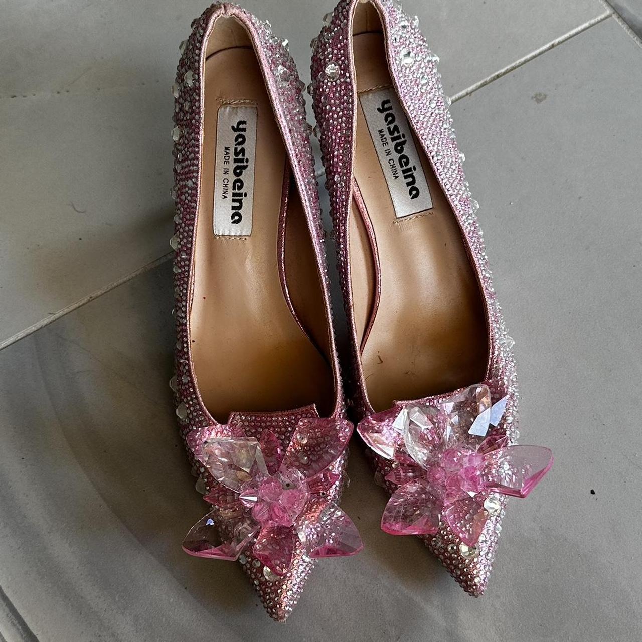 pink crystallized high heels perfect for prom,... - Depop