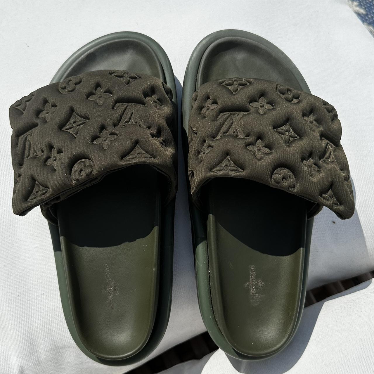 Louis Vuitton Green Slides Louis Vuitton Pool... - Depop