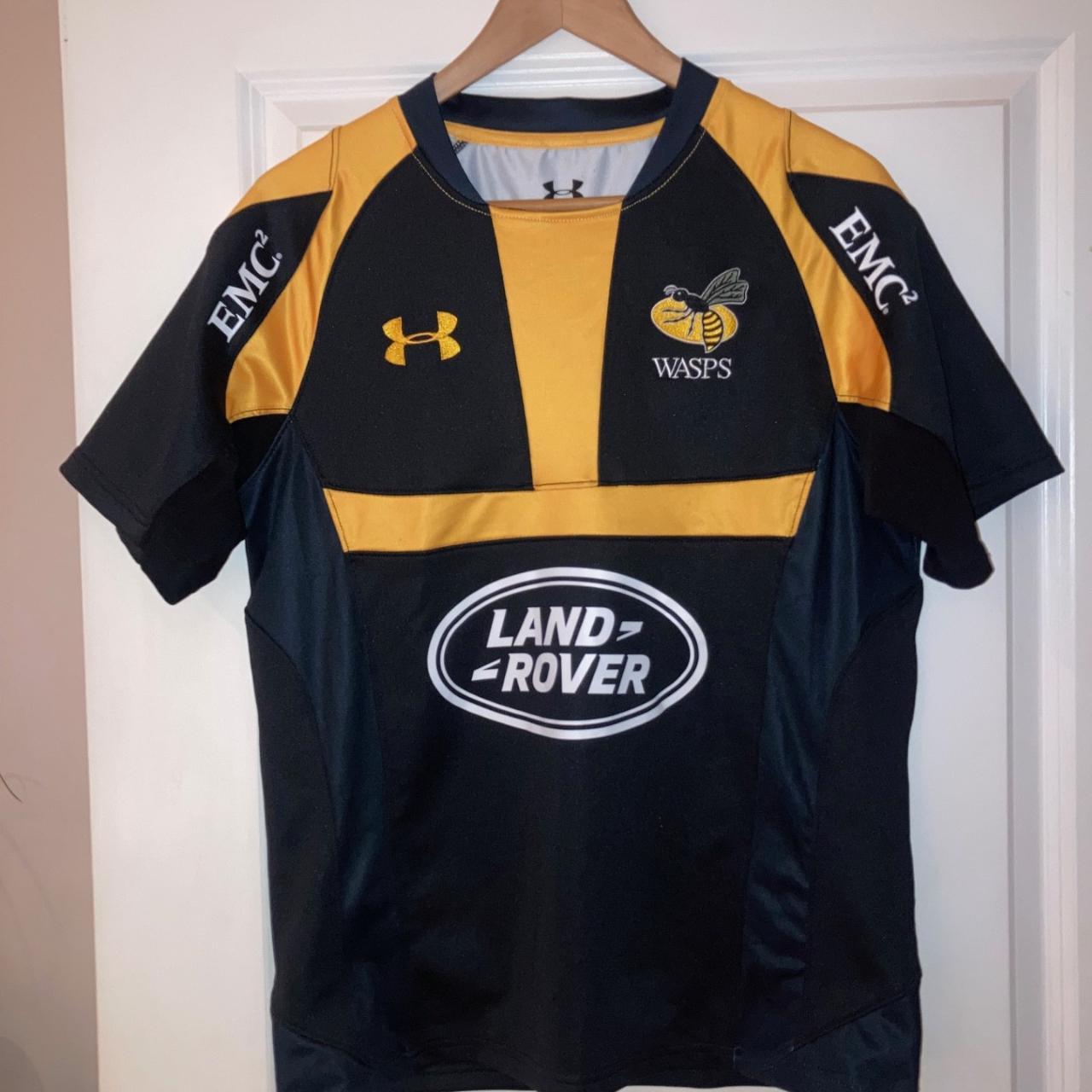 Wasps Rugby Union 2015 Black Yellow Land Rover Shirt... - Depop