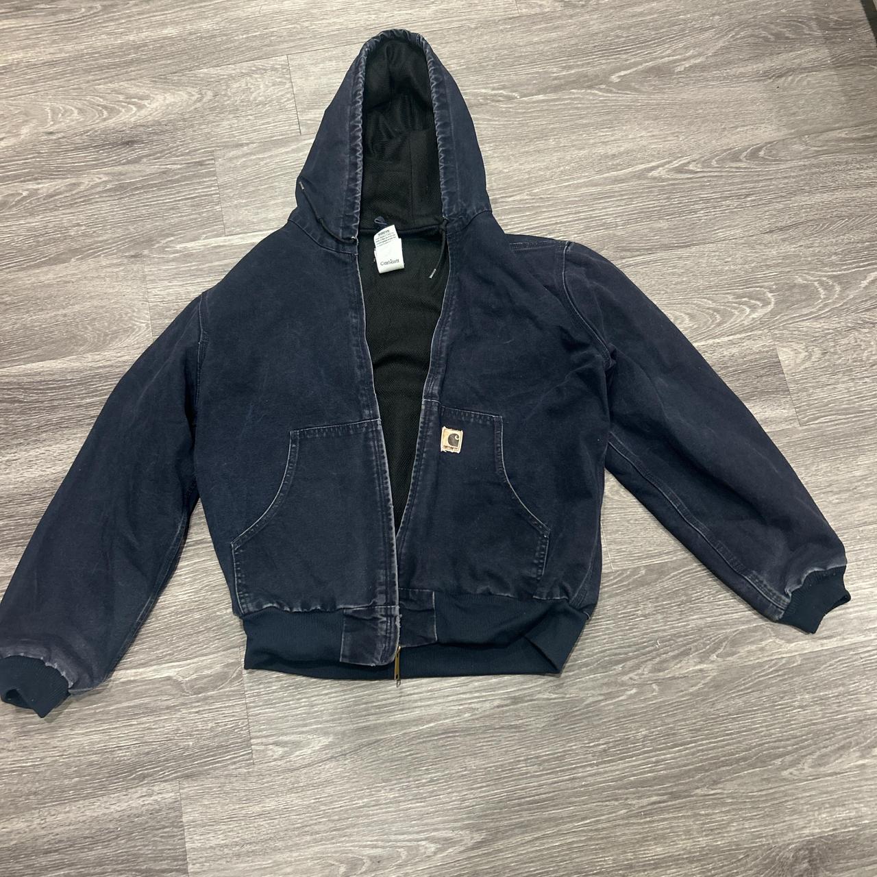 Navy Carhartt jacket with a relaxed fit... | Depop