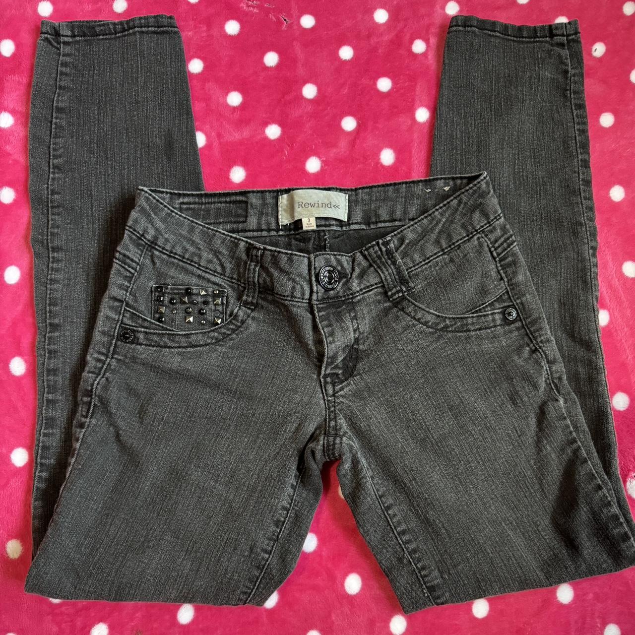 rewind black skinny jeans with diamonds and studs on... - Depop