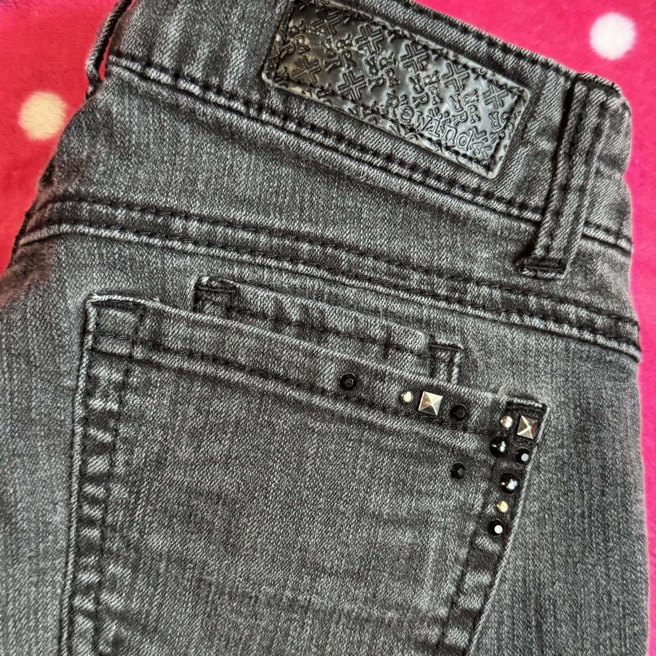 rewind black skinny jeans with diamonds and studs on... - Depop