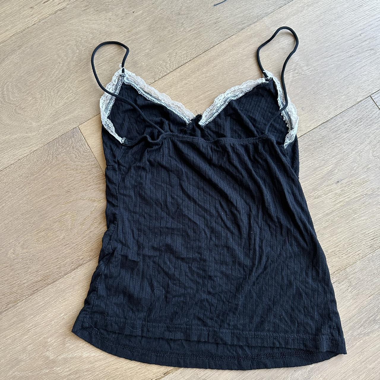 Long black and white spaghetti strap camisole top... - Depop