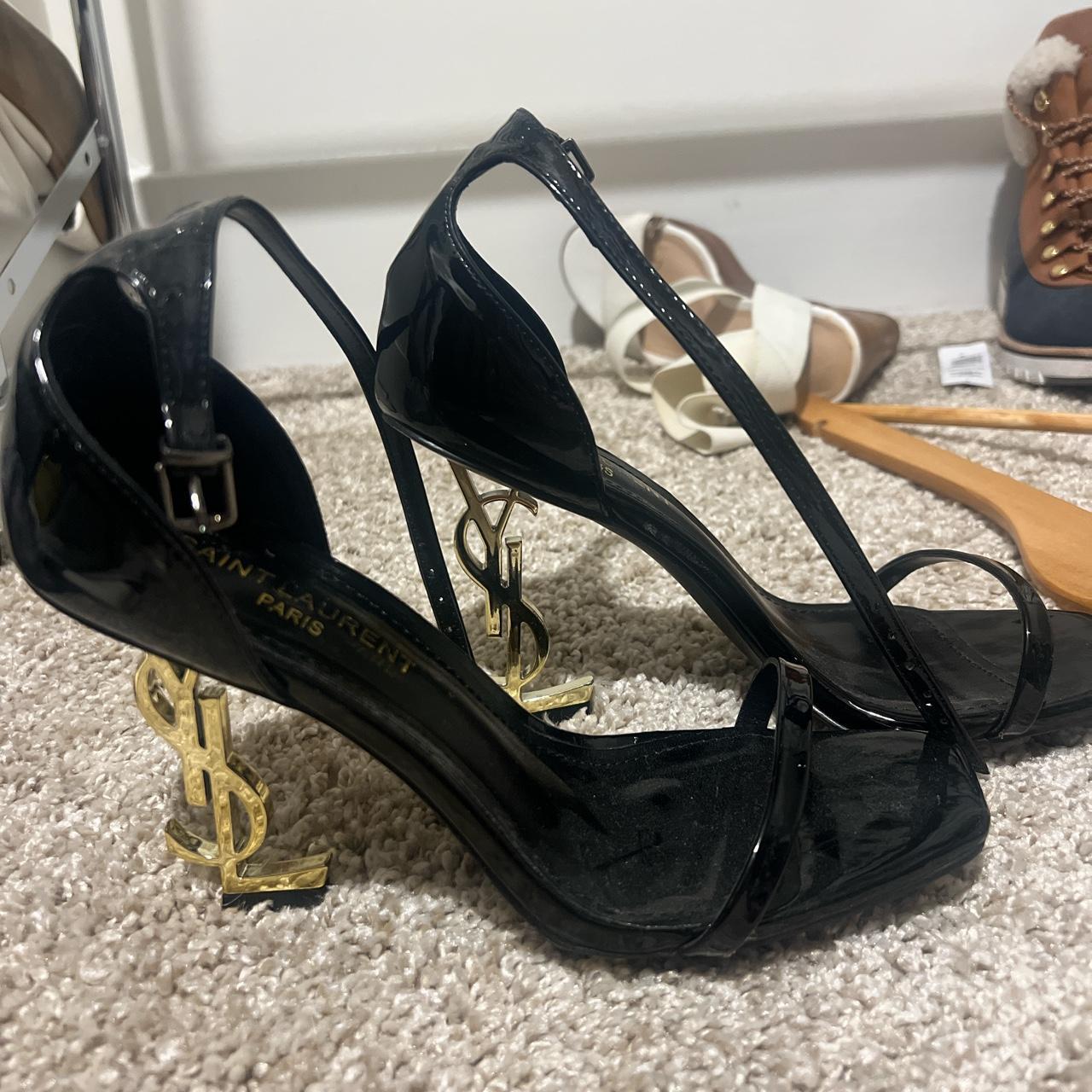 Yves Saint Laurent Women's Black and Gold Sandals | Depop