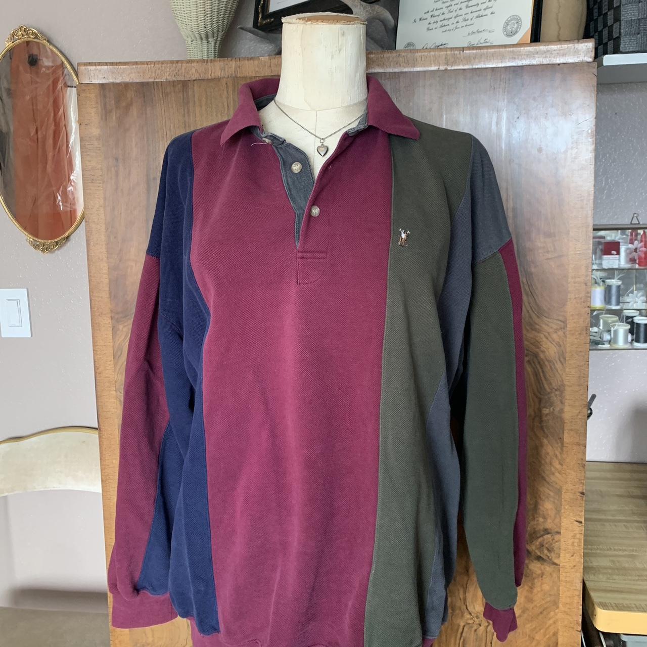 multi colored polo long sleeve no flaws size: x large - Depop