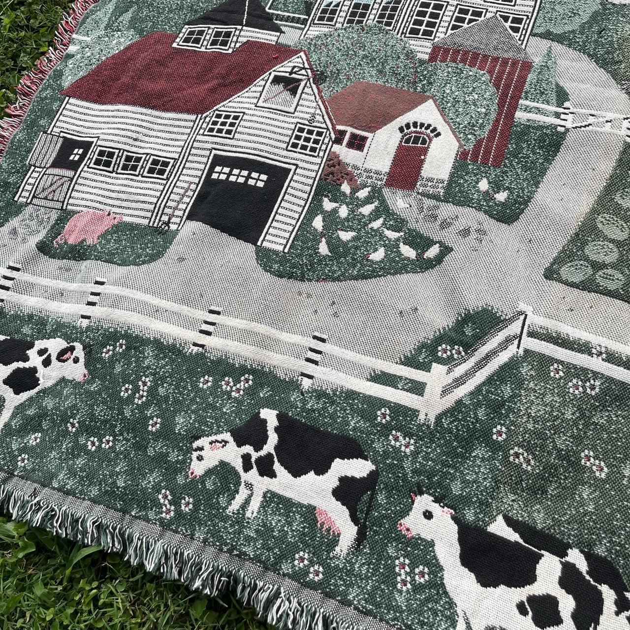 Vintage Cottage, Barn, and Farm Woven Throw Tapestry... - Depop