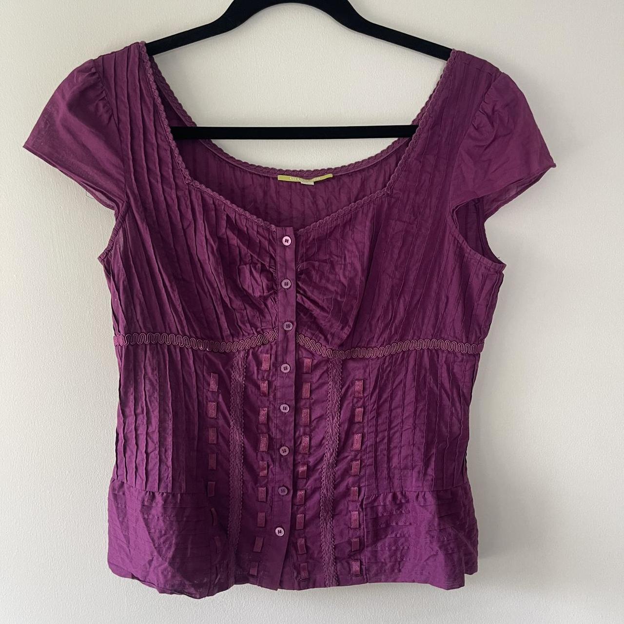 Purple cotton Gianni Bini top with fun trim and... | Depop