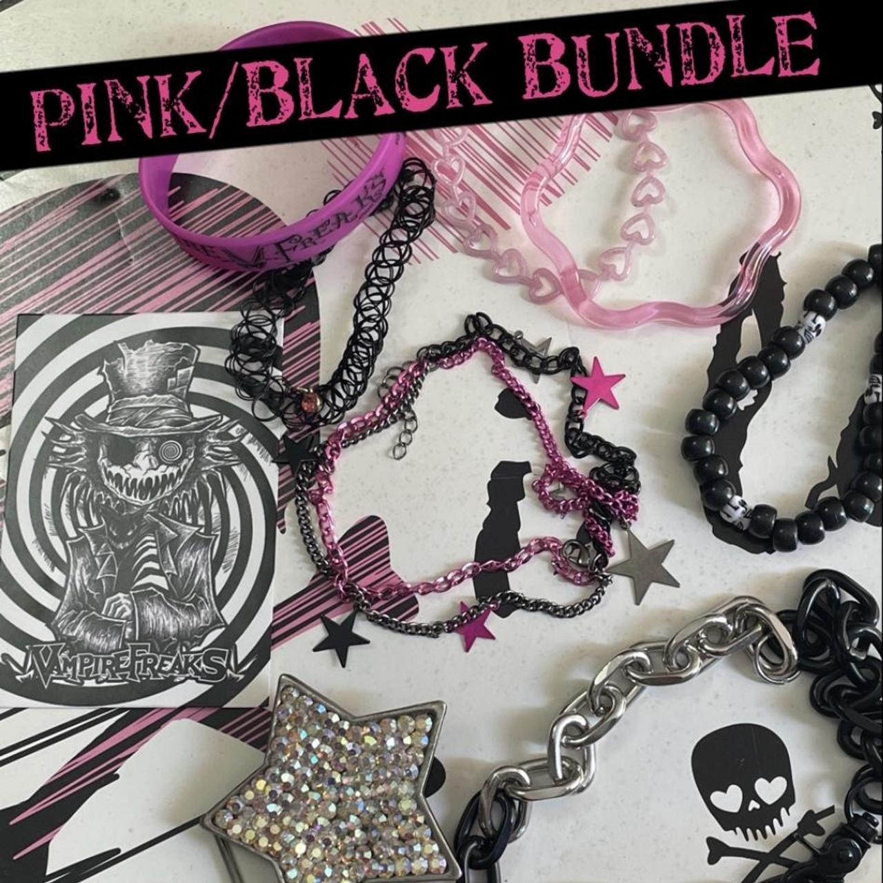 Pink/Black Accessories Bundle #emo #bundle... - Depop