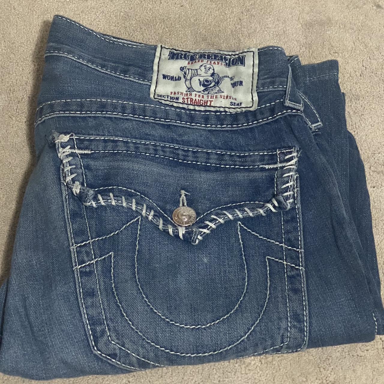 baseball stitch true religion jeans... | Depop