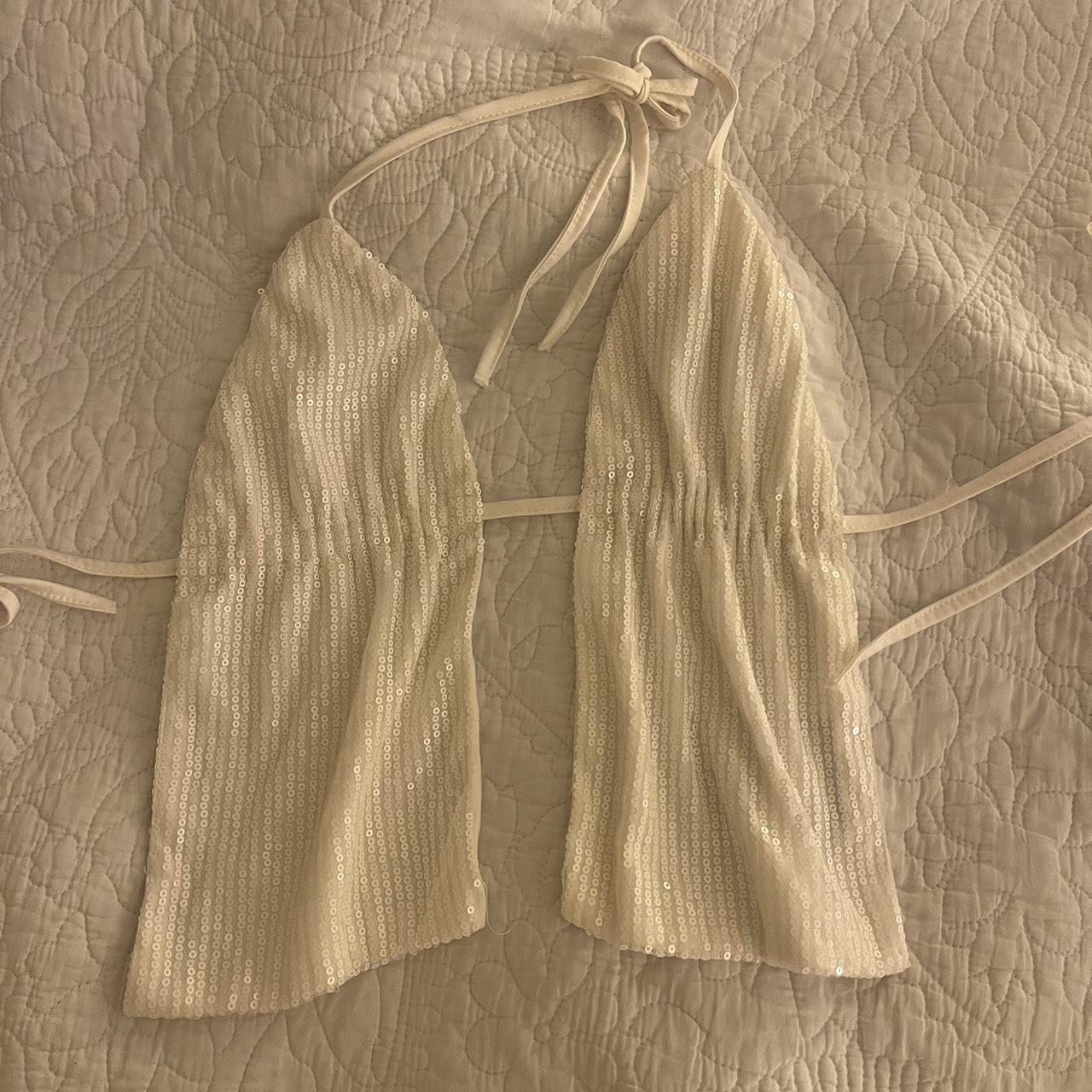 Edikted white sequin split top Size small :) - Depop