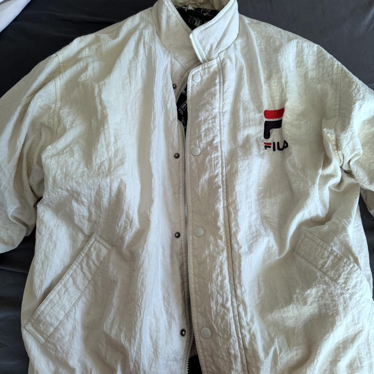 Vintage Fila white shell jacket with embroidered... - Depop