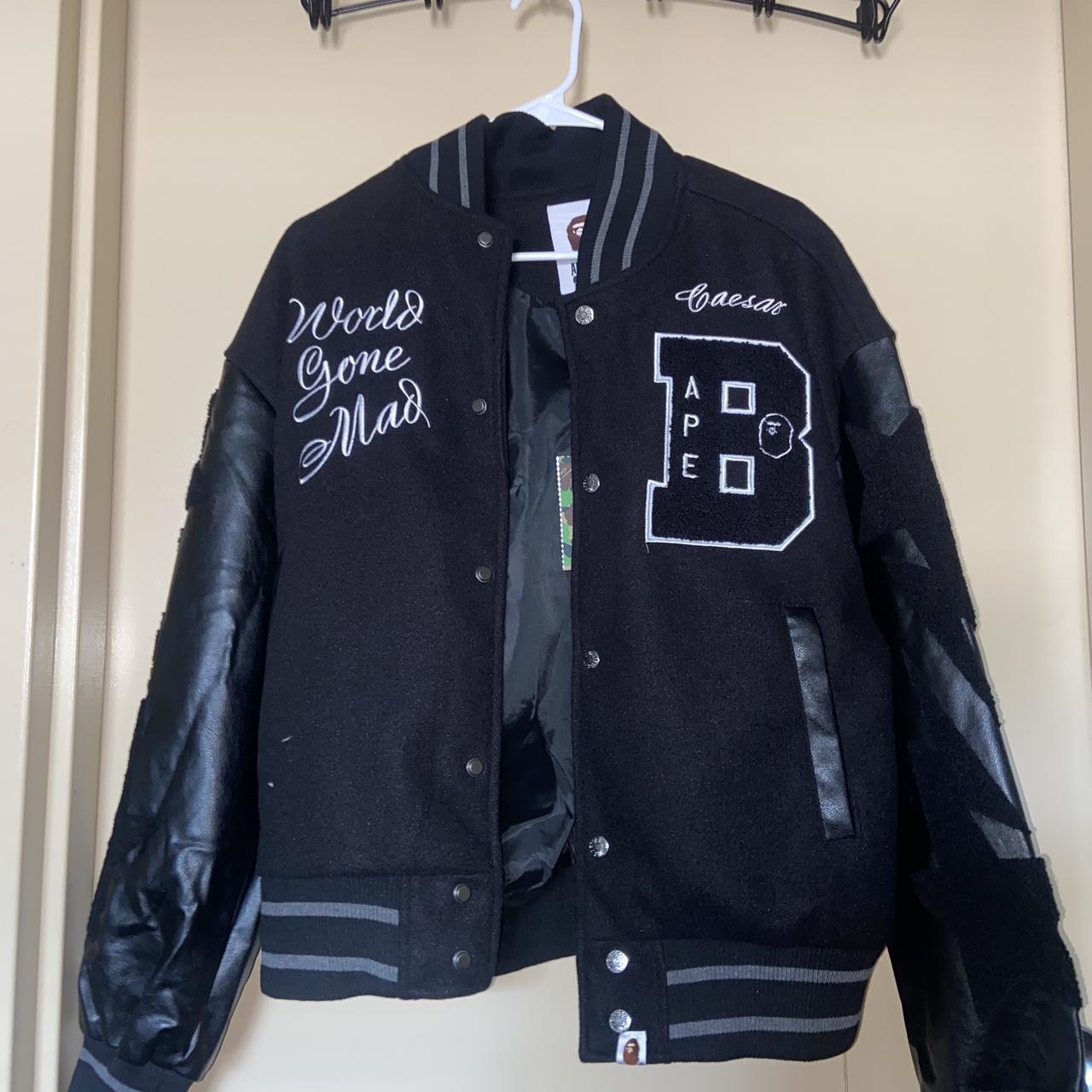 BAPE Black Varsity Jacket size M Little to No flaws - Depop