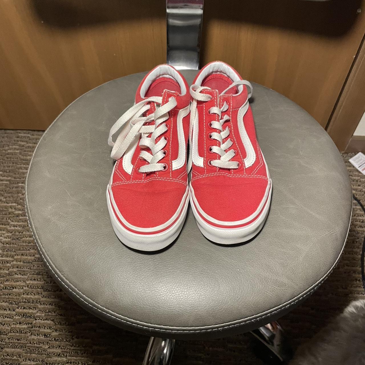 Red and white Vans 5 Women’s - Depop