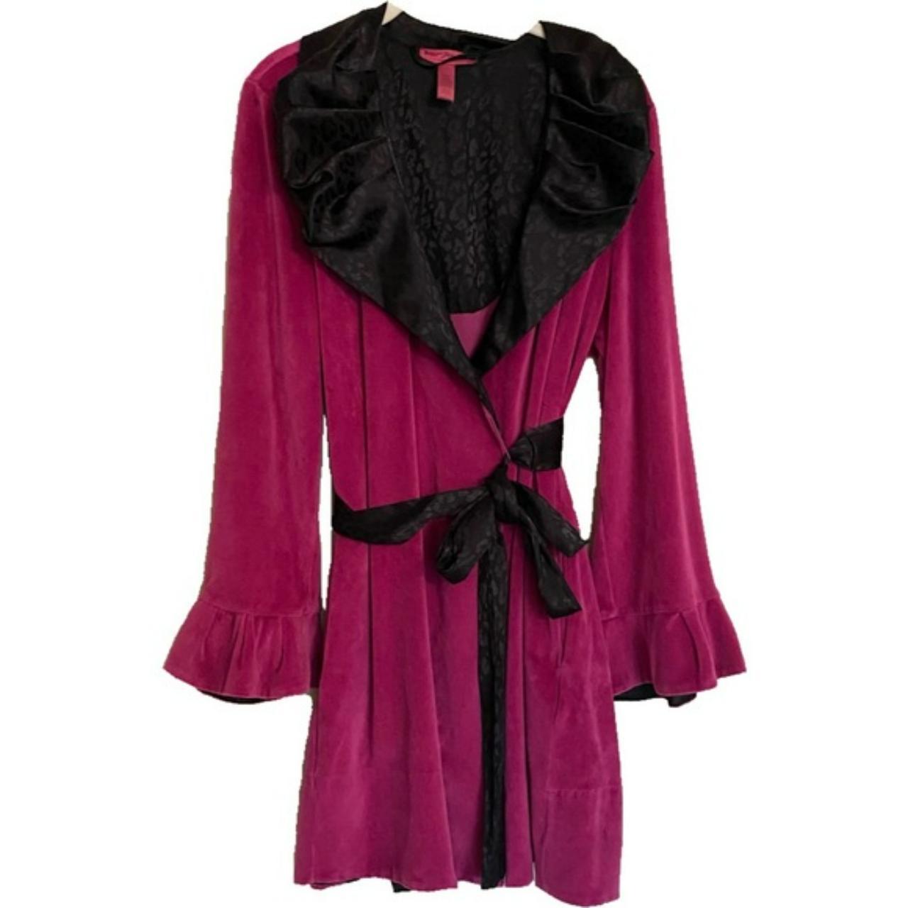 Betsey Johnson Size L Pink Belted Velour Robe with... - Depop
