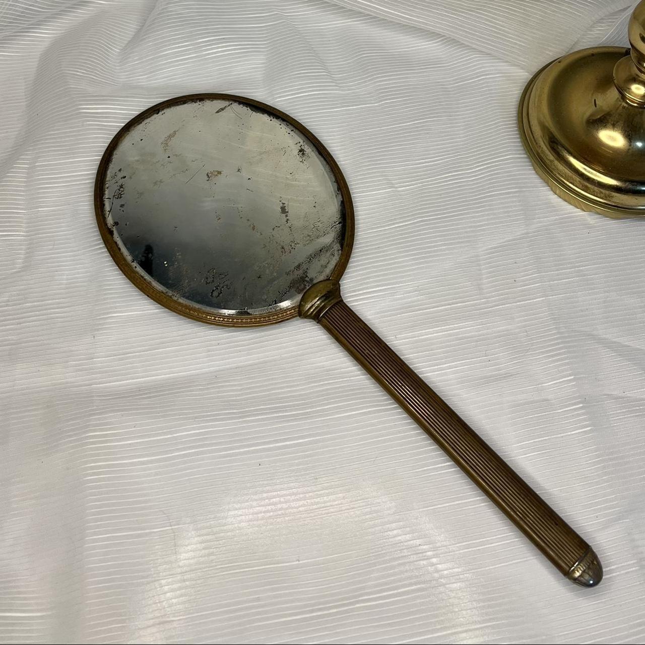 Vintage floral design metal hand mirror Beautiful... - Depop