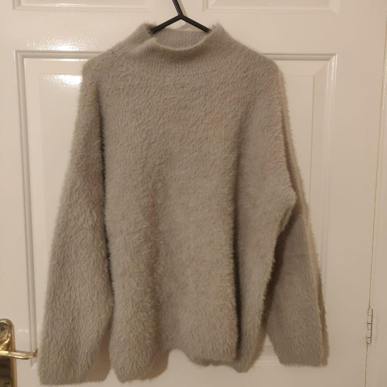 UNISEX CREAM FUZZY SWEATER - SIZE: fits best up to... - Depop