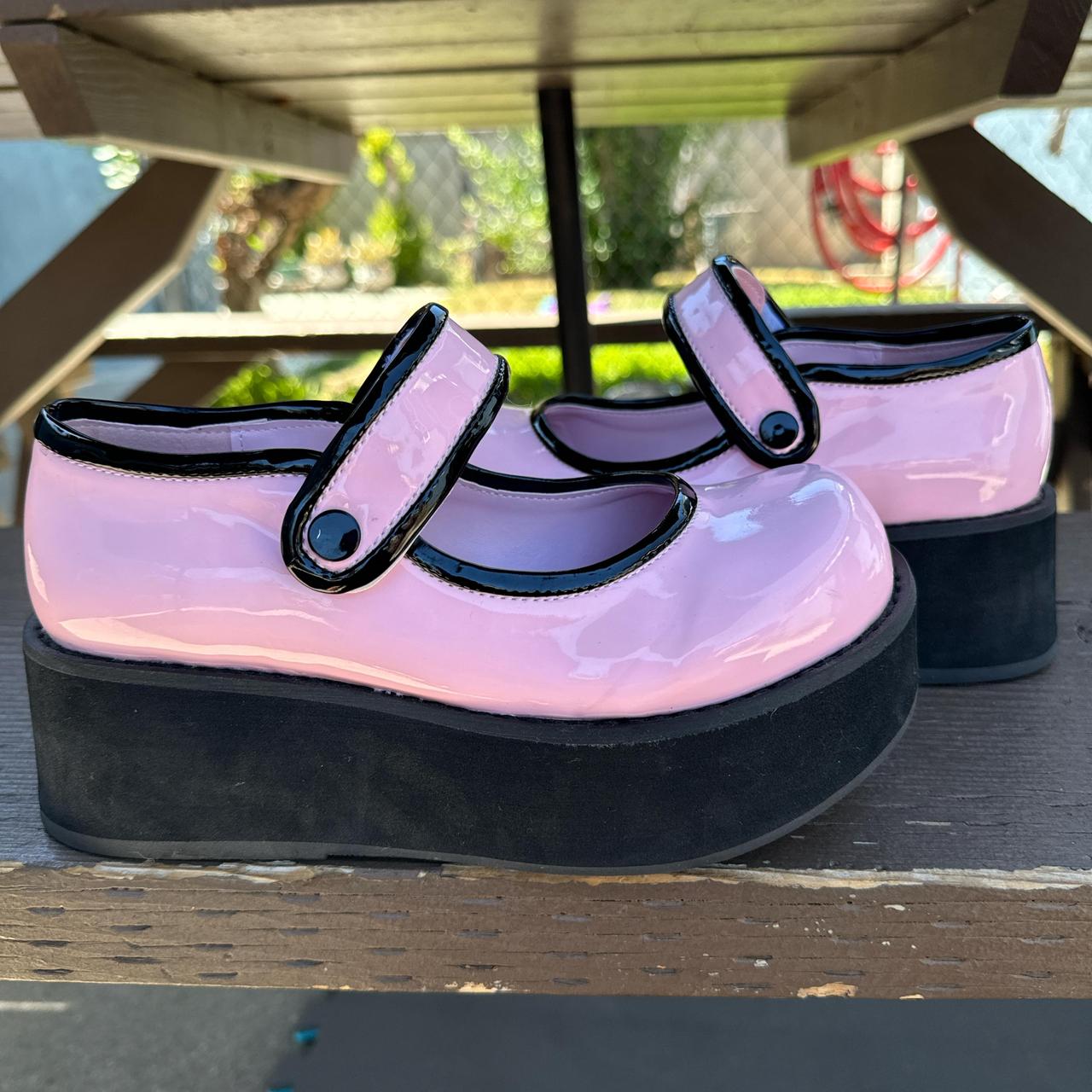 Baby pink Demonia platforms with Velcro... - Depop