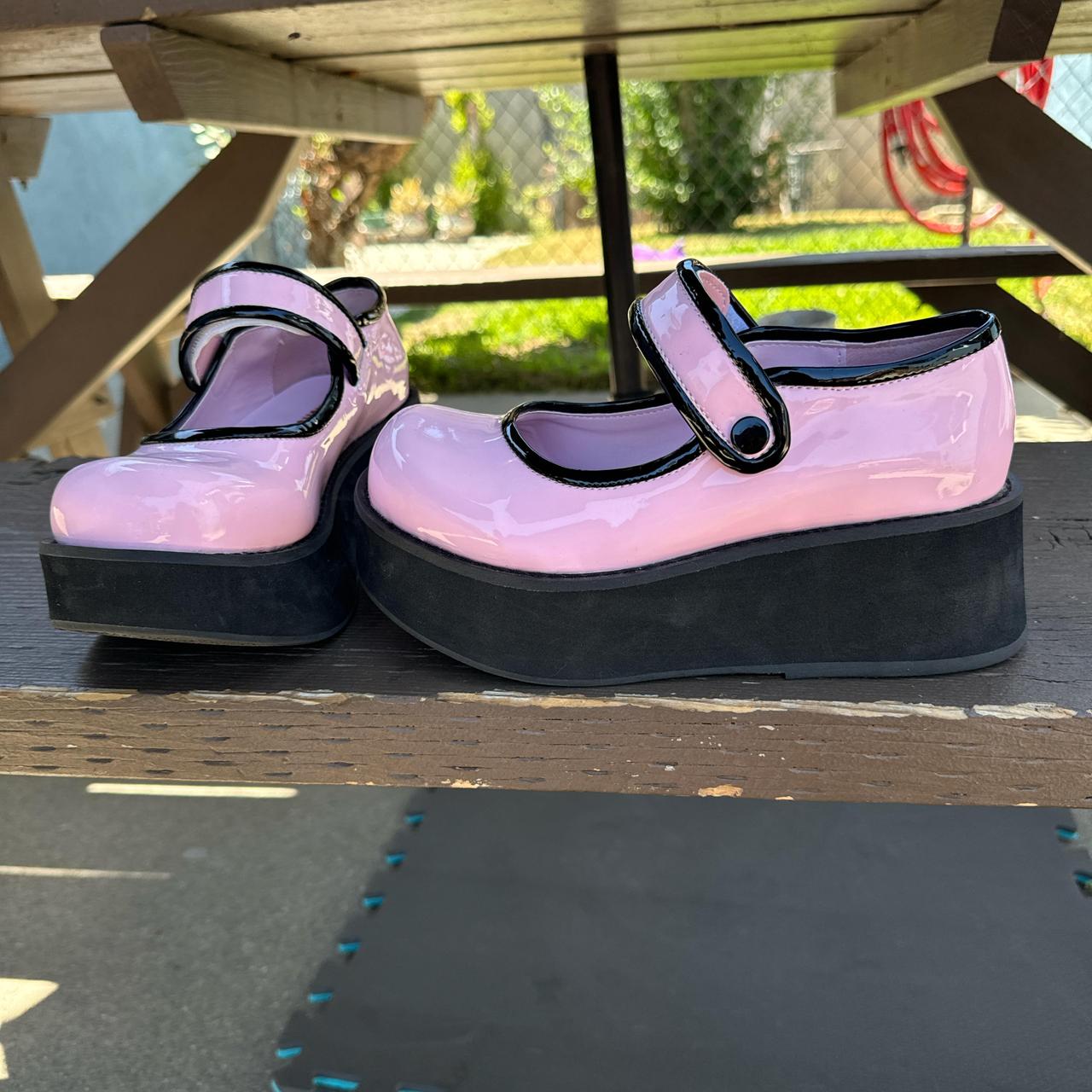 Baby pink Demonia platforms with Velcro... - Depop