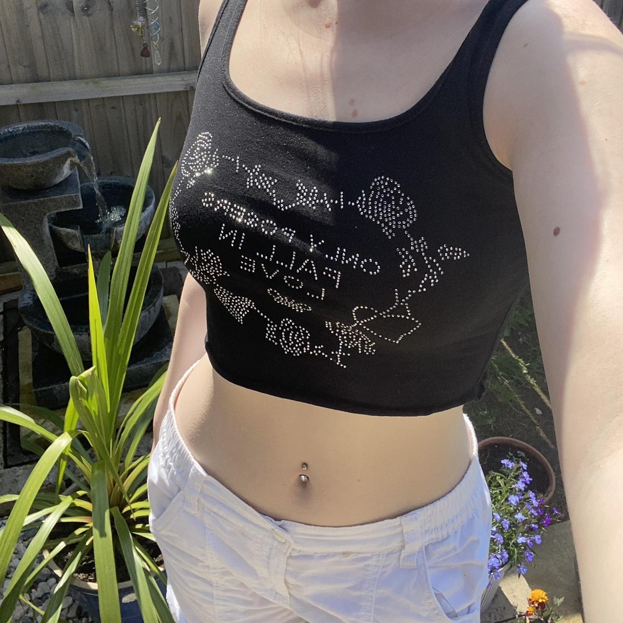 Shein rhinestone cropped top💎💘 “Only Posers Fall In... - Depop