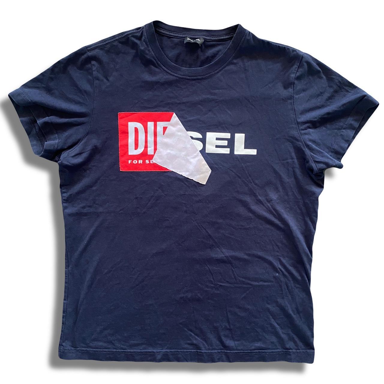 Diesel Men's Red and Navy T-shirt | Depop