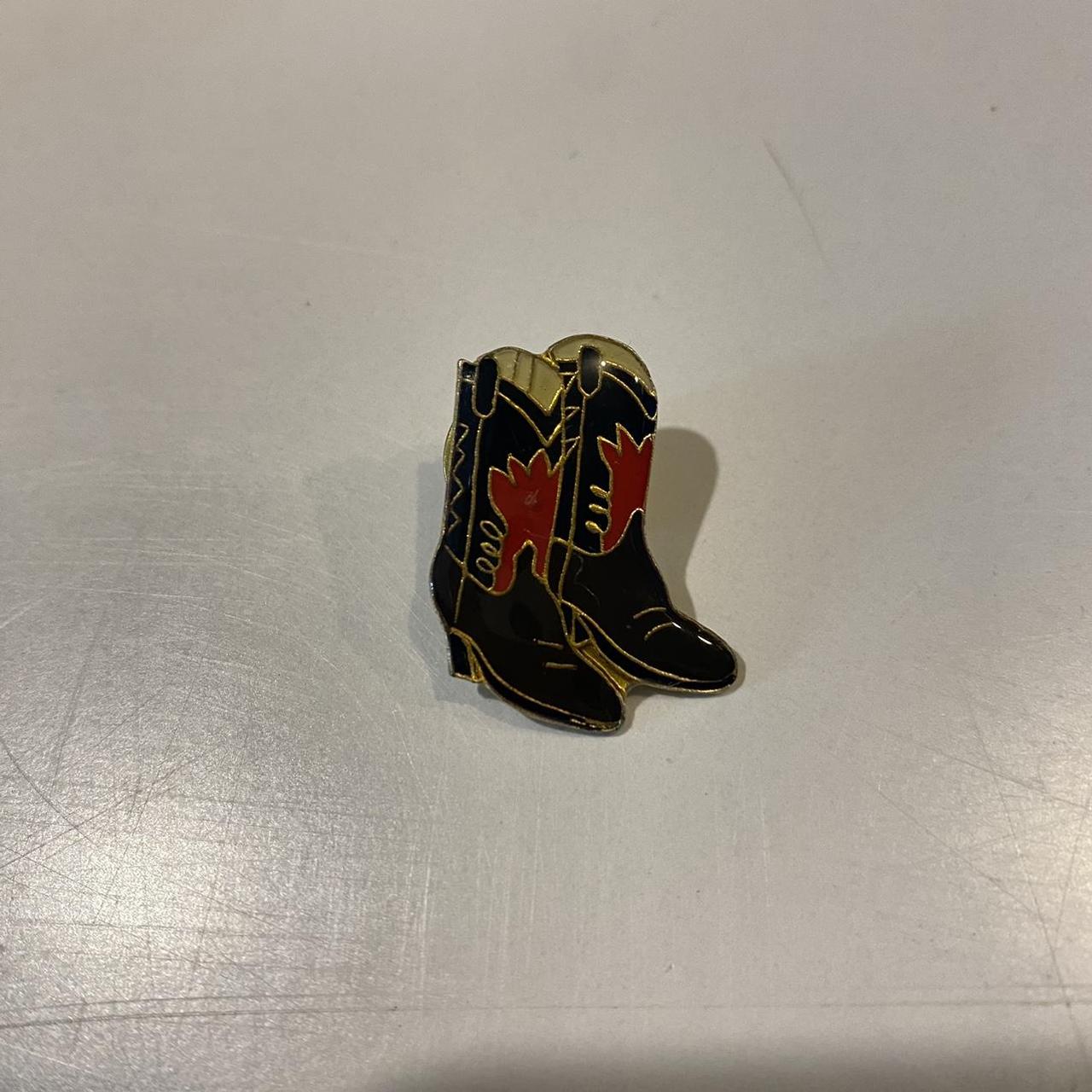 COWBOY BOOT ENAMELED PIN - BLACK/RED/SILVER - Depop