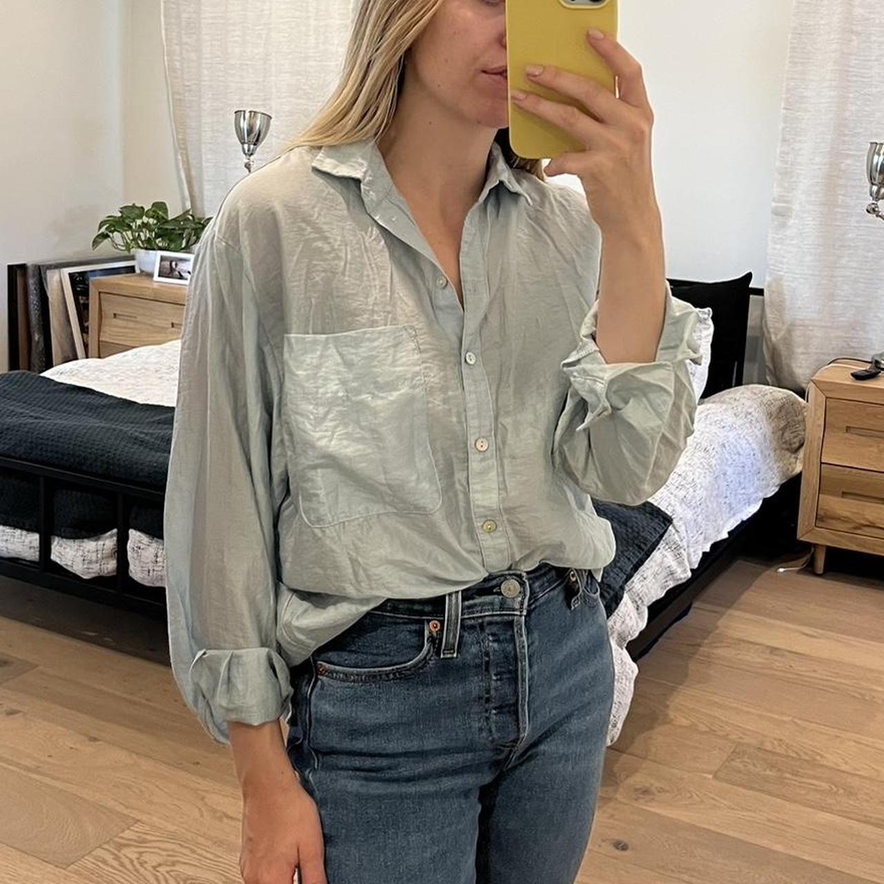 Light blue satin button up shirt. #buttonup... - Depop