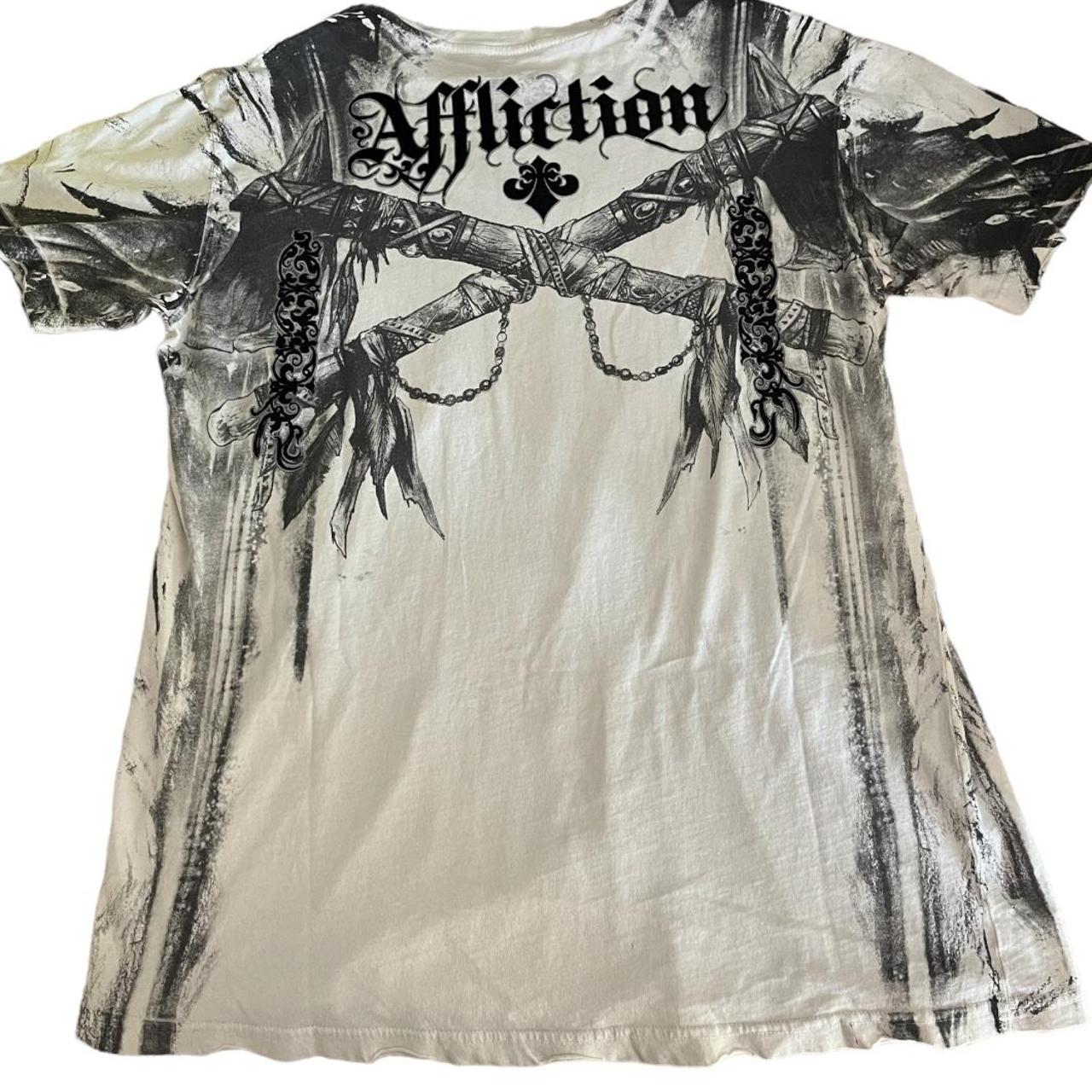 Affliction Men's White and Black T-shirt | Depop
