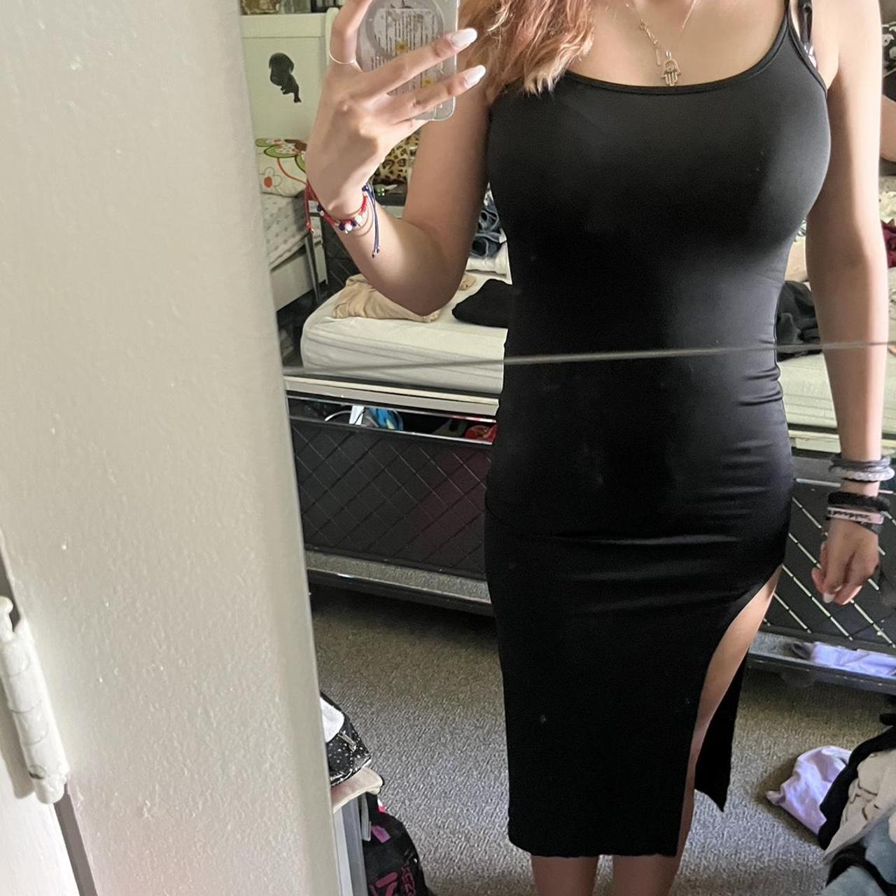 Skims Dupe Black Dress W Leg Slit Size Small No Depop