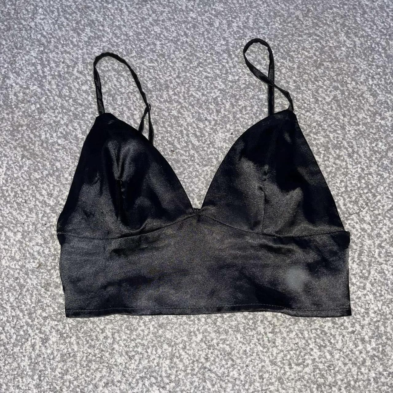 Black satin crop top with adjustable straps - Depop