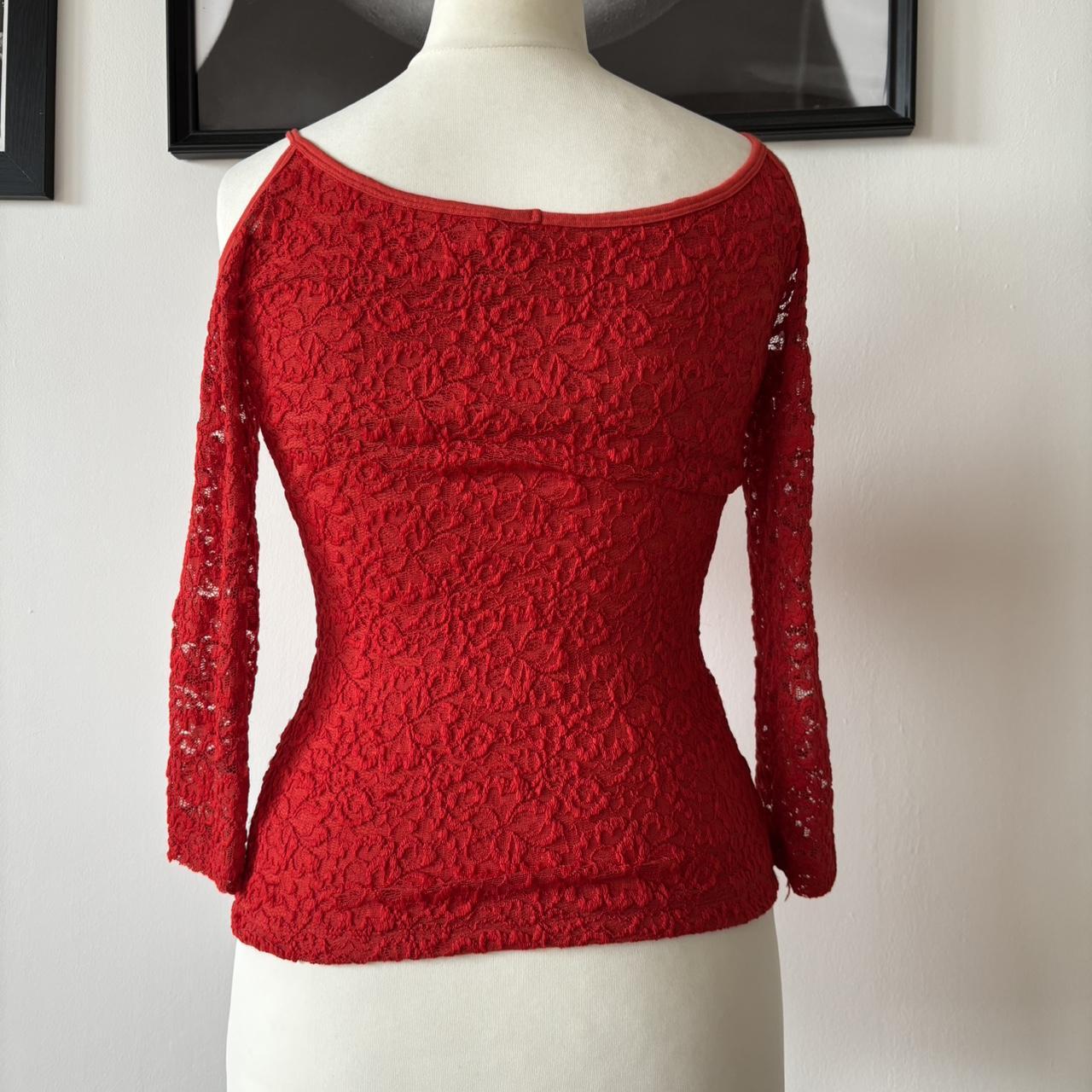 Red lace cold shoulder top #coldshoulder - Depop