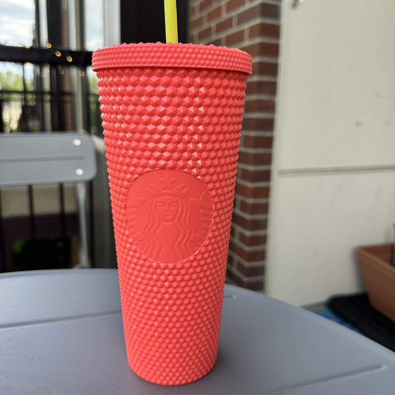 Neon pink 24oz Starbucks cup neon yellow straw Bumpy... - Depop