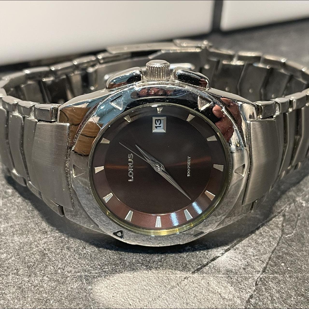 Mens Silver Tone Lorus (Seiko) Watch with Brown Dial... - Depop