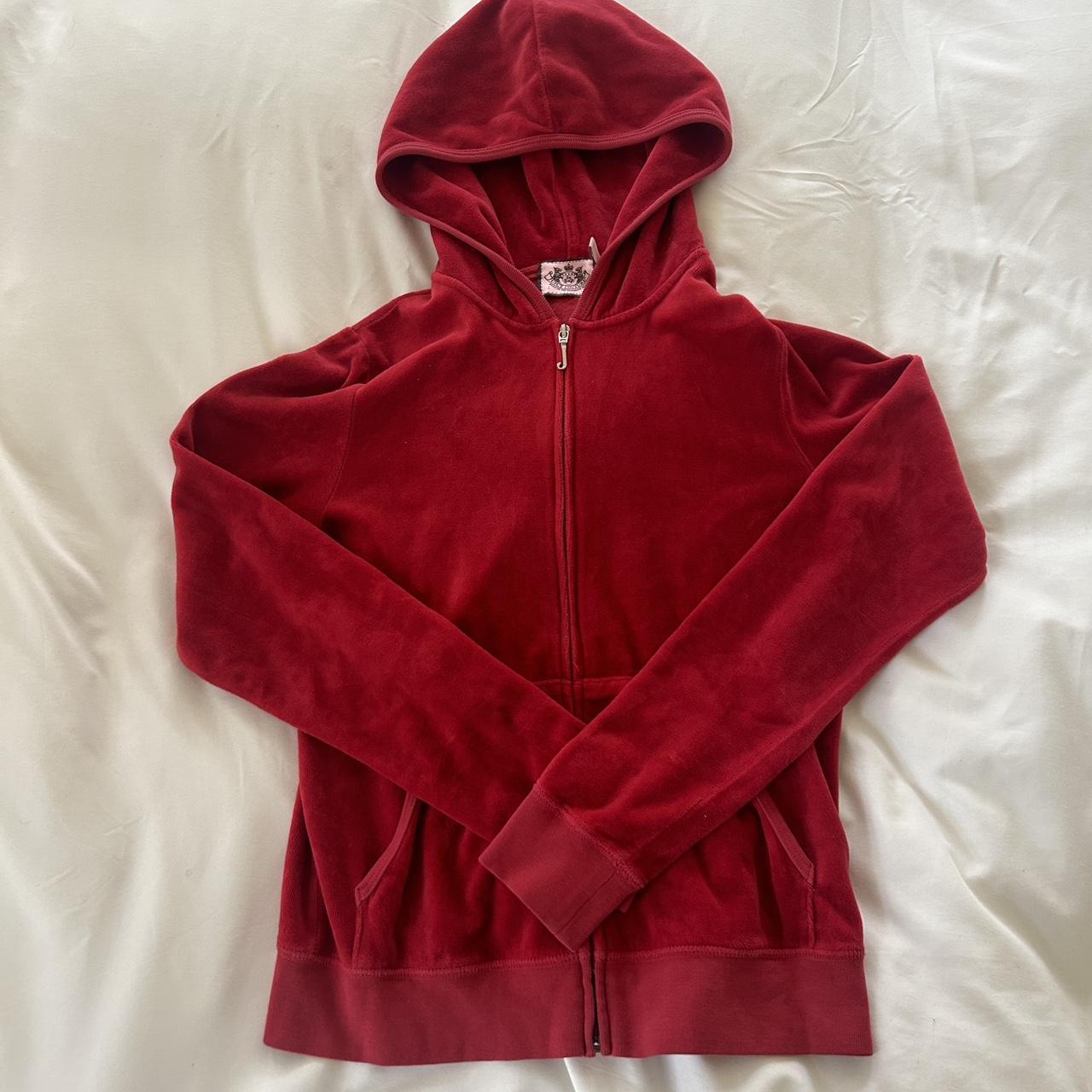 super cute red velvet juicy couture zip up jacket!... - Depop