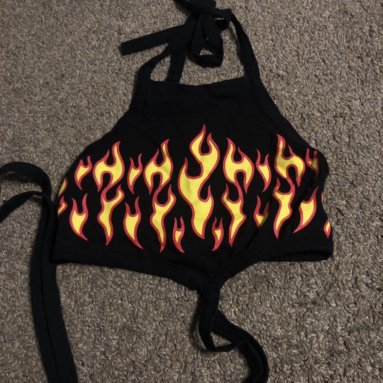 Black crop top with flames size S/M it’s adjustable... - Depop
