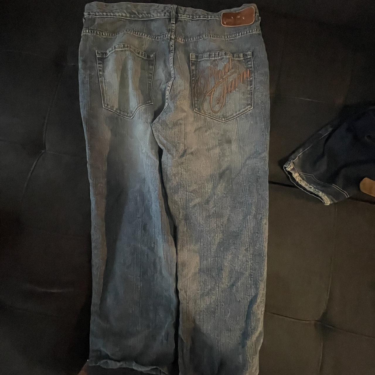 Baggy Wide Leg Phat Farm Jeans. Dope yellow design.... - Depop