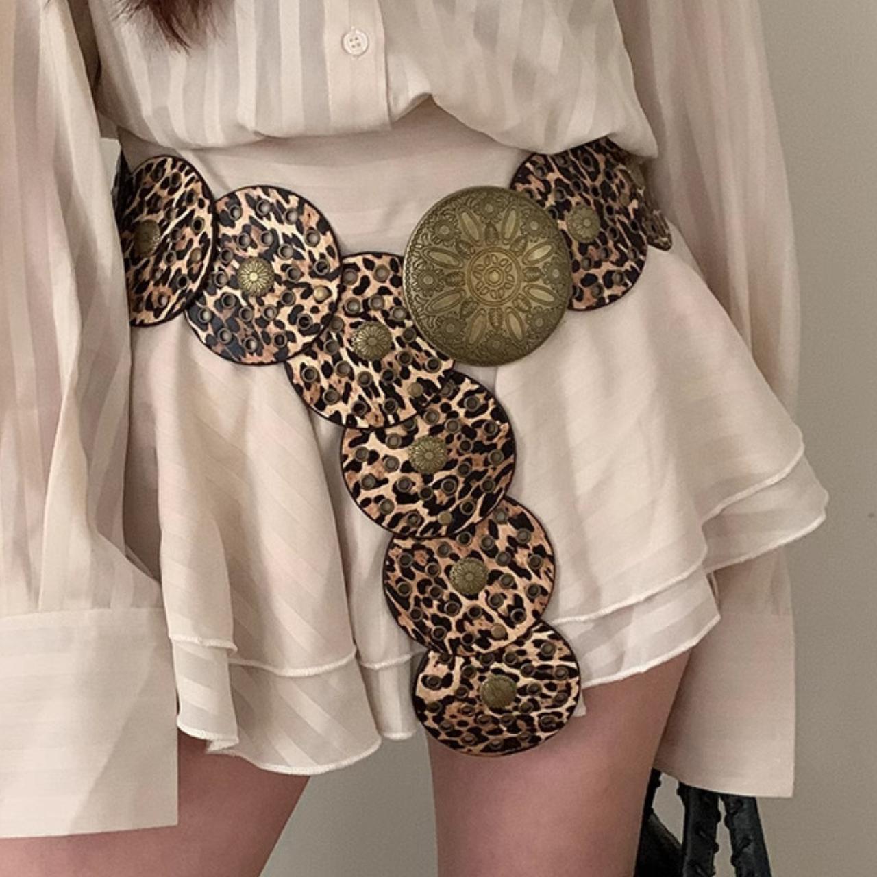 Vintage Style Oversized Animal Print Disc Belt Brown... - Depop