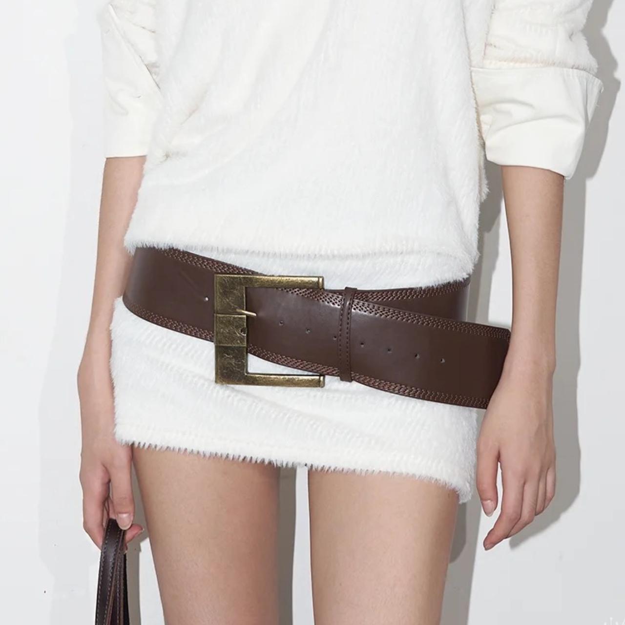 Y2K Chunky Oversized Buckle Boho Belt Brown /... - Depop