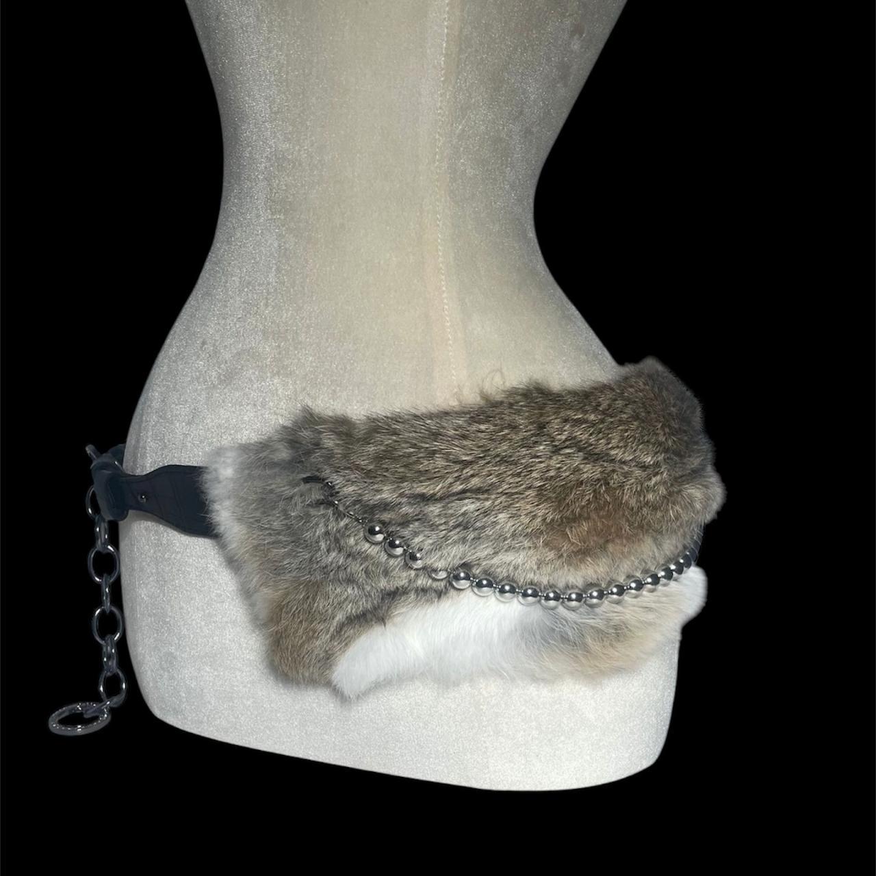 Y2K Retro Chunky Oversized Faux Fur Belt Brown /... - Depop