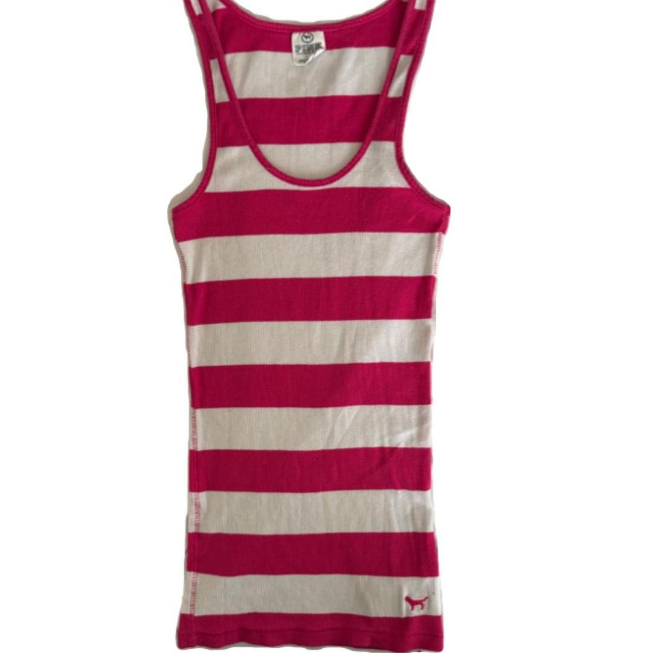 Hot pink and white striped Victoria's Secret tank... | Depop