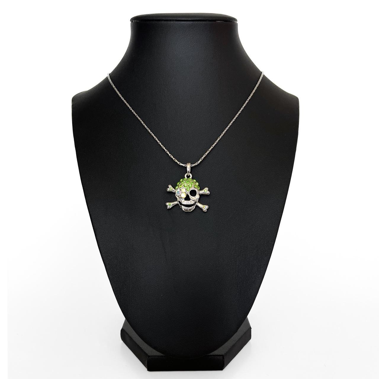 Y2K Scene Emo Skull Necklace Rhinestone green... | Depop